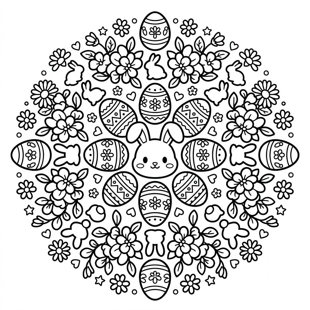 Kawaii Easter Mandala Coloring Page: Cute Bunny Patterns