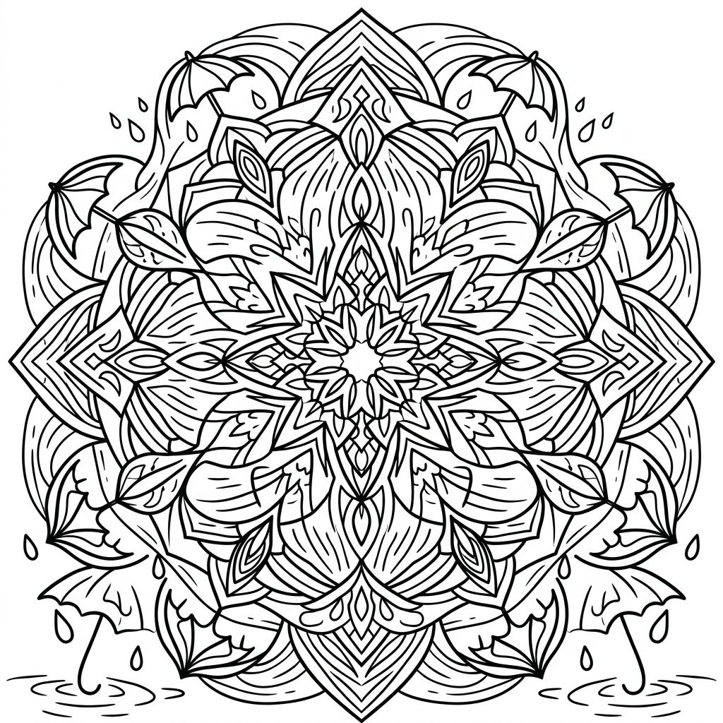 Zentangle Mandala Coloring Page: Rainy Day Patterns