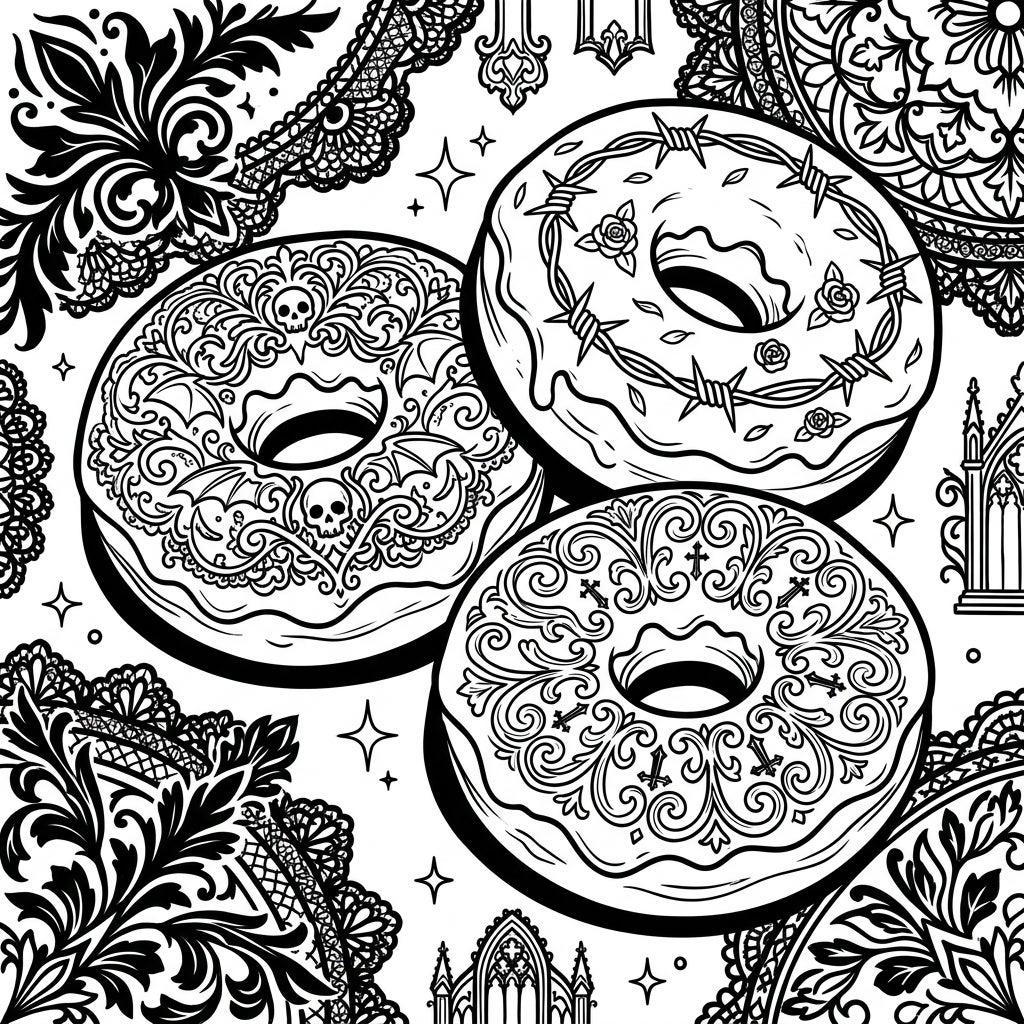 Donuts de Tarta Góticos para Colorear – Imprimible Gratis — Color Pop