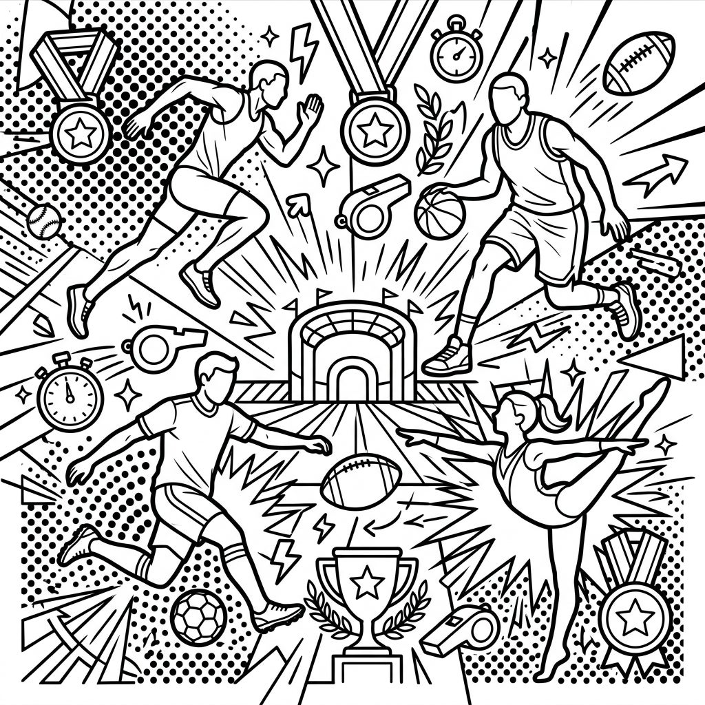 Dynamic Pop Art Sports Action Coloring Page