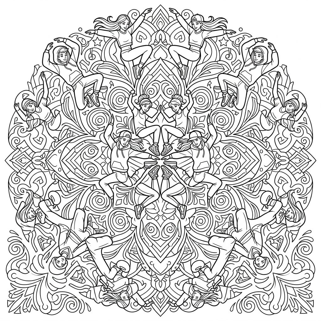 Bailarines Adolescentes Mandala para Colorear Gratis — Color Pop