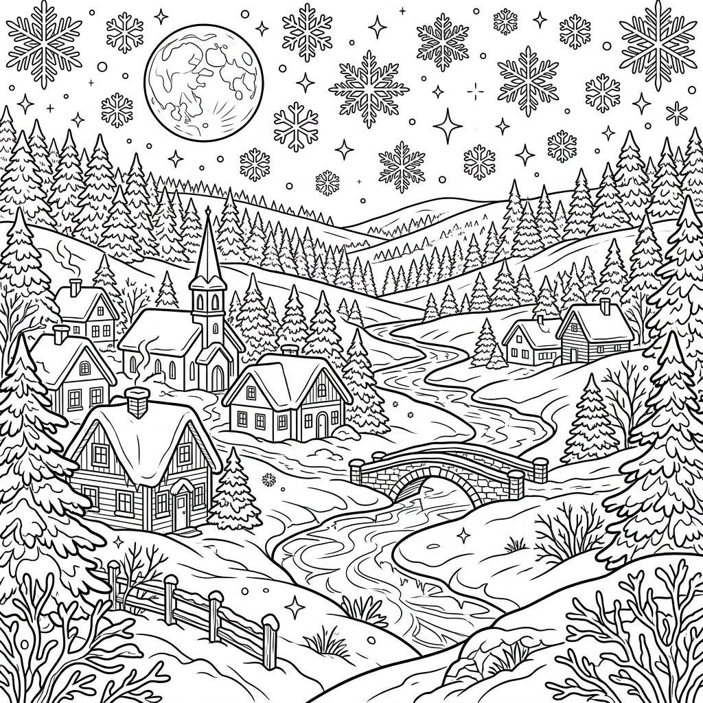 Paisagens Digitais de Inverno para Colorir Grátis — Color Pop