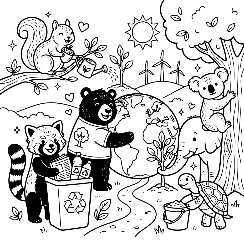 Earth Day Animals Coloring Page for Kids | Fun & Educational
