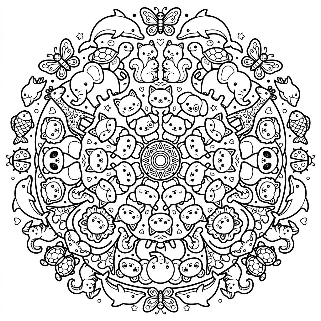 Coloriage Animaux Kawaii Mandala Gratuit à Imprimer — Color Pop