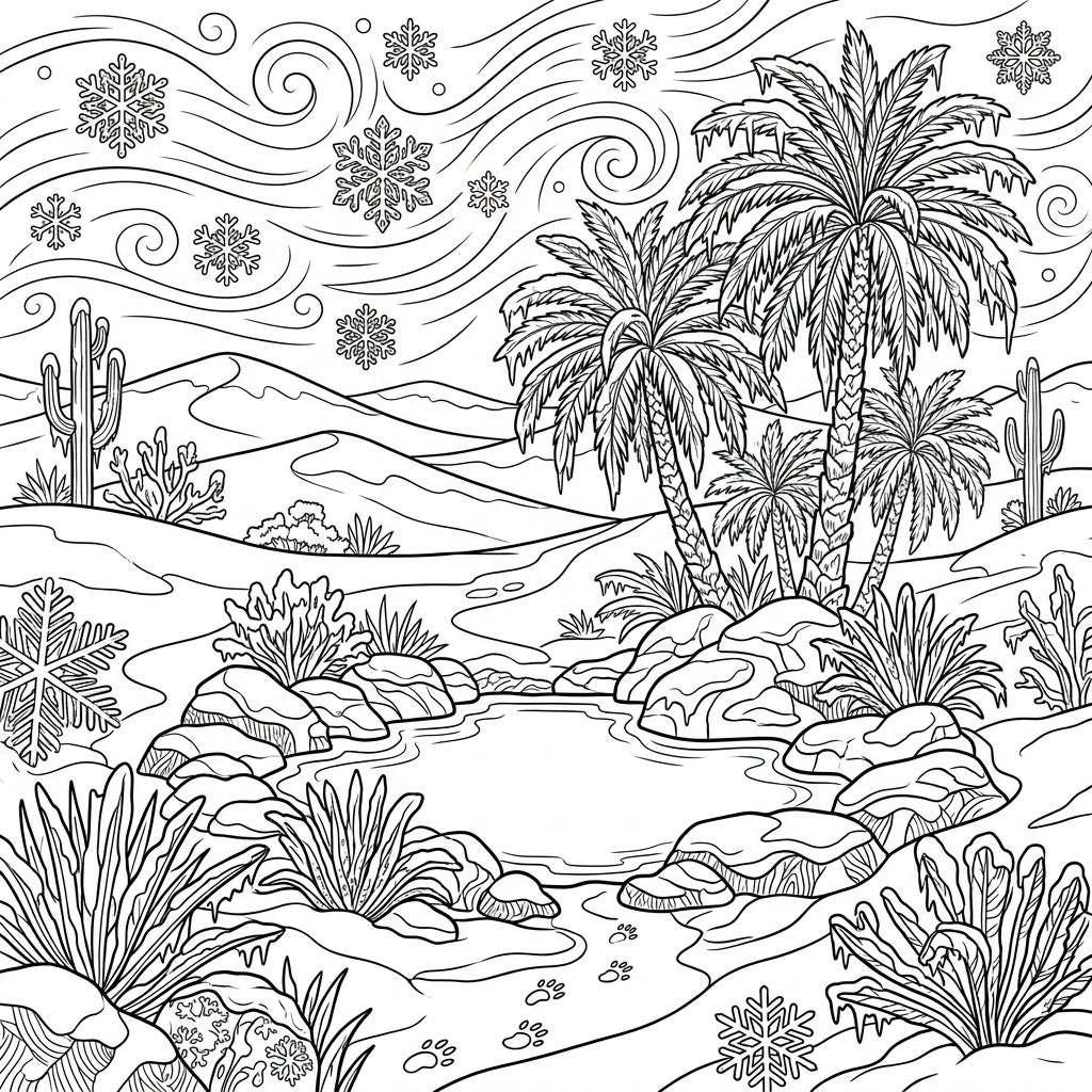 Winter Desert Springs Coloring Page - Free & Printable — Color Pop